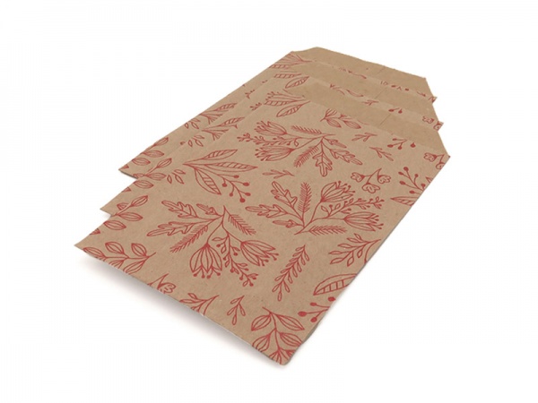 Paper Bag ~ Natural/Red Floral ~ 12cm x 7cm