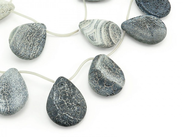 Weathered Agate Matt Pear Briolettes 39mm ~ 15" Strand