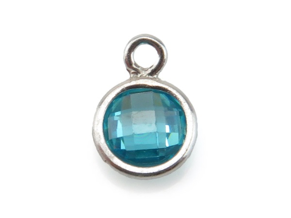 Cubic Zirconia Sterling Silver Charm ~ Light Blue ~ 4mm