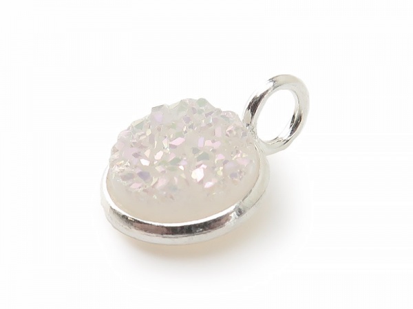 Sterling Silver White Druzy Round Pendant 14mm