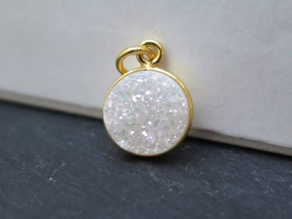 Sterling Silver White Druzy Round Pendant 14mm