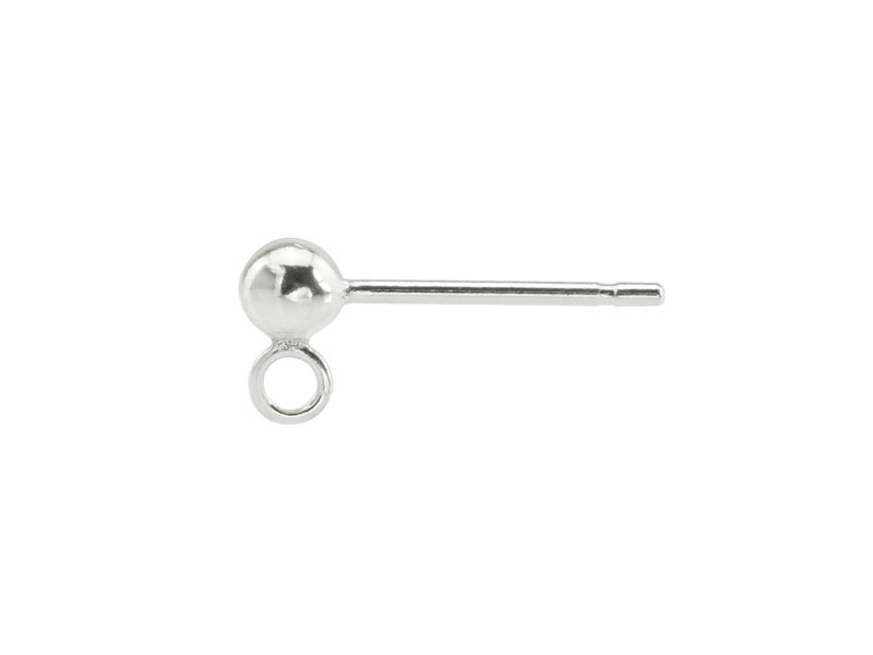 Sterling Silver Ear Post with Ball 3mm (Open Ring)