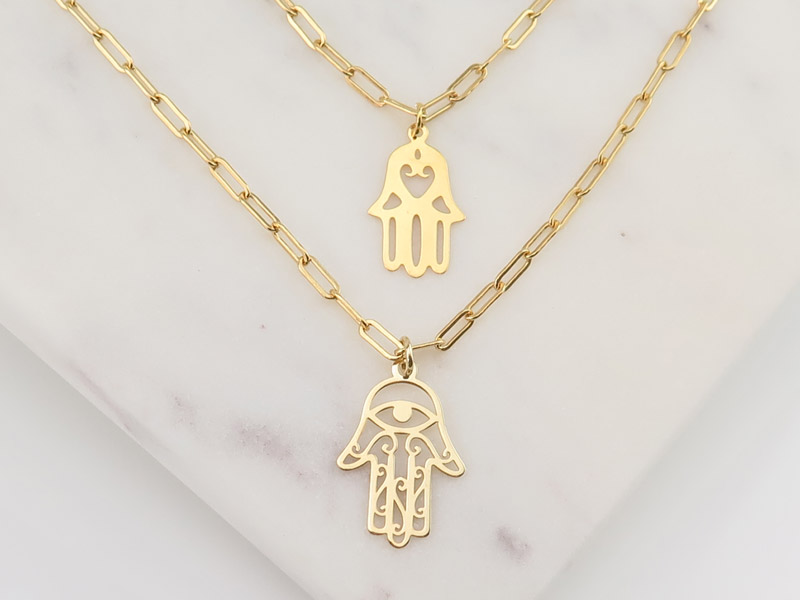 Gold Plated Silver Hamsa Hand Pendant 22mm