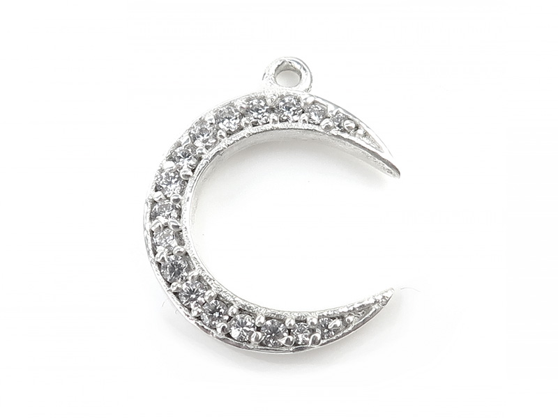 Sterling Silver Zircon Crescent Moon Pendant 17mm