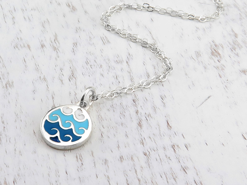 Sterling Silver Blue Wave Charm 9.5mm