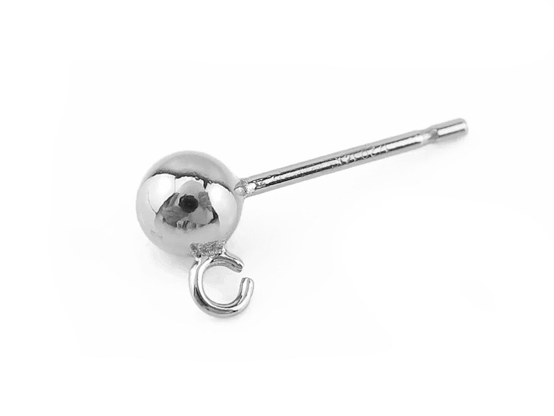 Sterling Silver Ear Post with Ball 4mm (Open Ring)