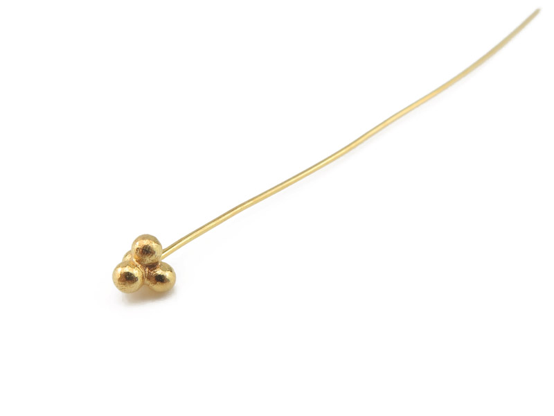 Gold Plated Silver Vermeil Fancy Head Pin ~ 22ga ~ 60mm