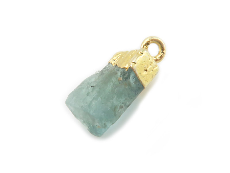 Gold Plated Silver Aquamarine Raw Crystal Charm