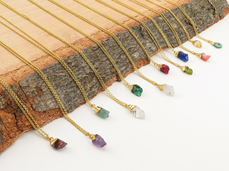 Gold Plated Silver Ruby Raw Crystal Charm