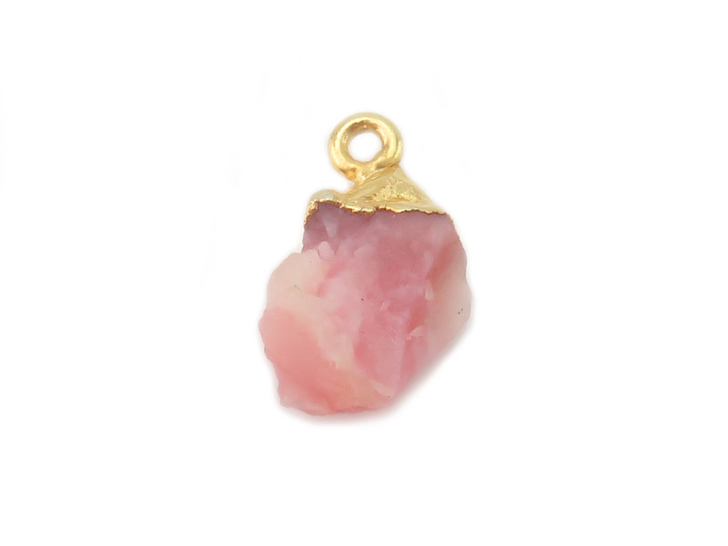 Gold Plated Silver Pink Opal Raw Crystal Charm