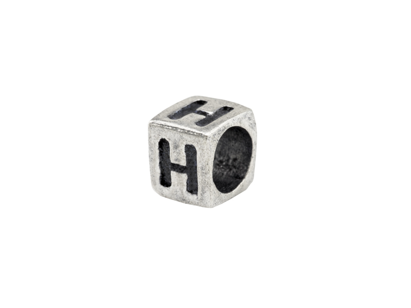 Sterling Silver Alphabet Square Bead 5mm ~ H