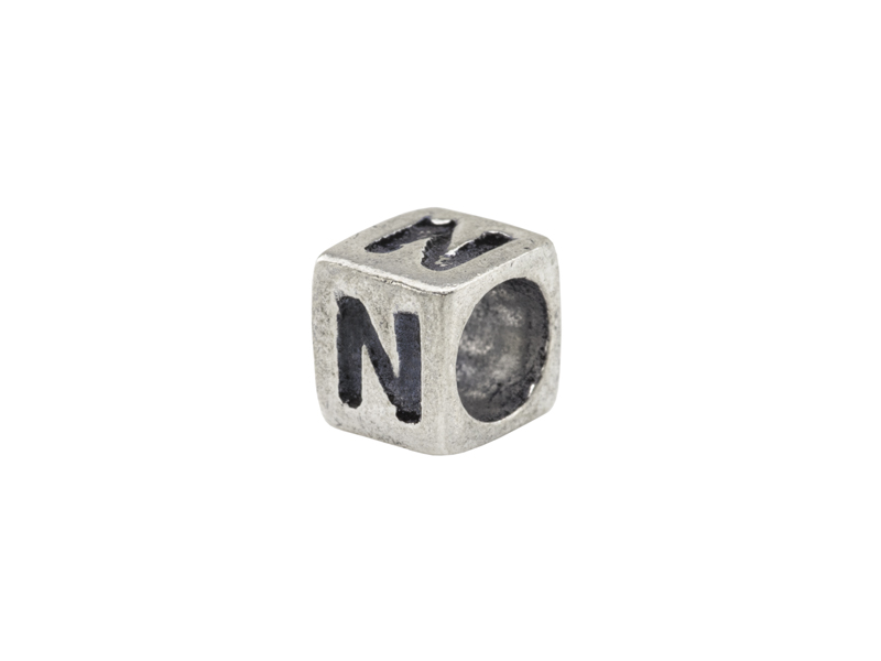 Sterling Silver Alphabet Square Bead 5mm ~ N