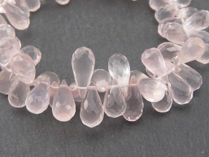 AA Rose Quartz Faceted Teardrop Briolettes 8-10mm ~ 8" Strand