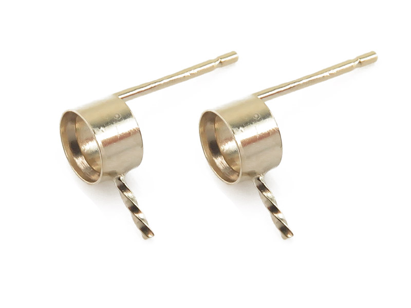 Gold Filled Tube Bezel Setting Ear Post w/Peg 4mm ~ PAIR