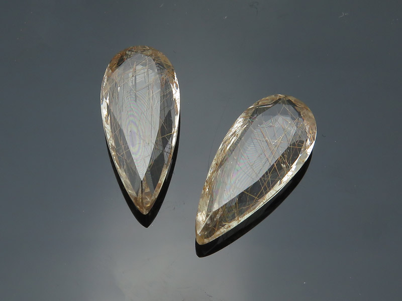 Copper Rutilated Quartz Long Pear Gemstone 21mm ~ PAIR