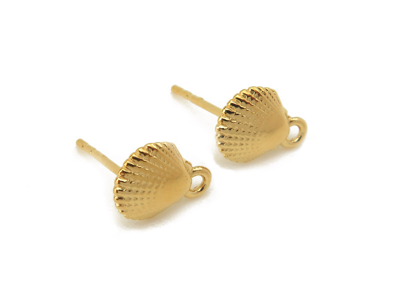 Gold Plated Silver Shell Ear Post w/Loop ~ PAIR