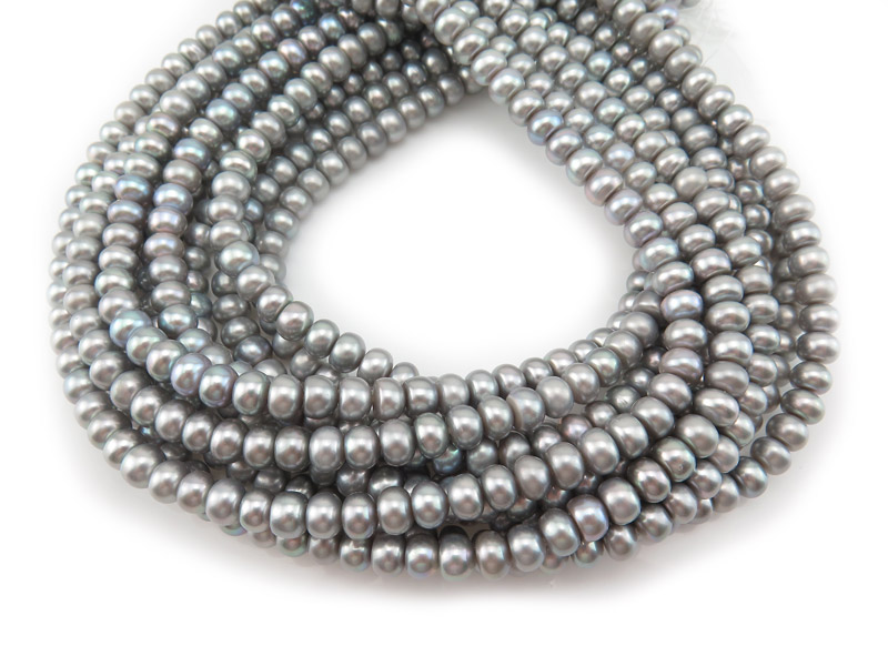 Freshwater Pearl Silver Grey Button Beads 7mm ~ 16" Strand