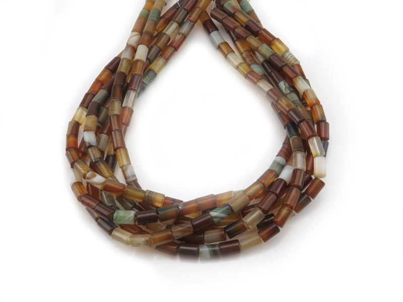 Brown Banded Agate Smooth Cylinder Beads 9mm ~ 15.5" Strand