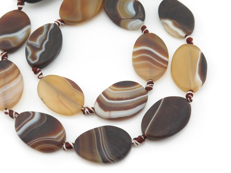 Brown Banded Agate Matt Oval Beads 29-30mm ~ 14" Strand