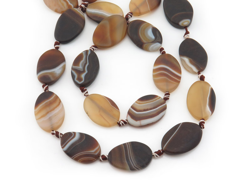 Brown Banded Agate Matt Oval Beads 29-30mm ~ 14" Strand