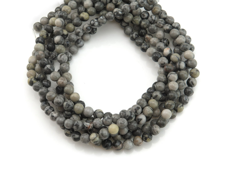 Grey Banded Agate Smooth Round Beads 6-6.5mm ~ 14.5" Strand