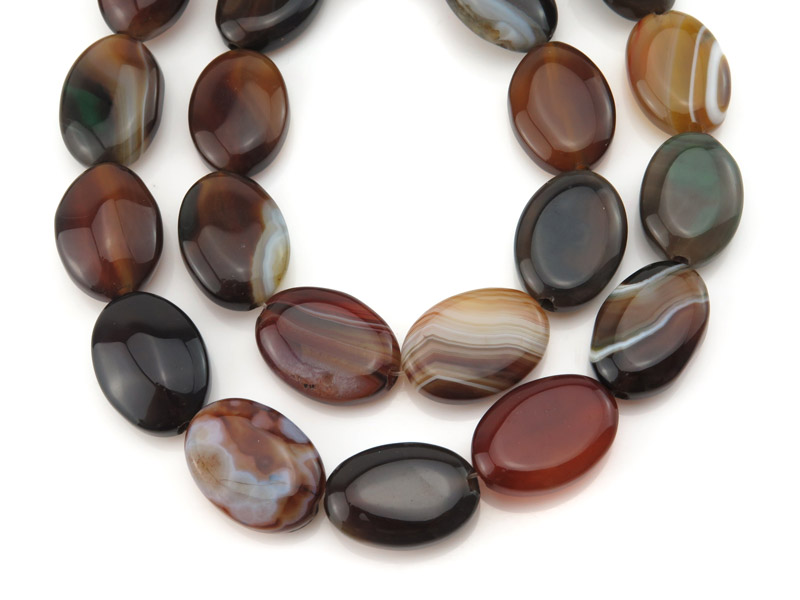Brown Banded Agate Smooth Oval Beads 24mm ~ 15.5" Strand