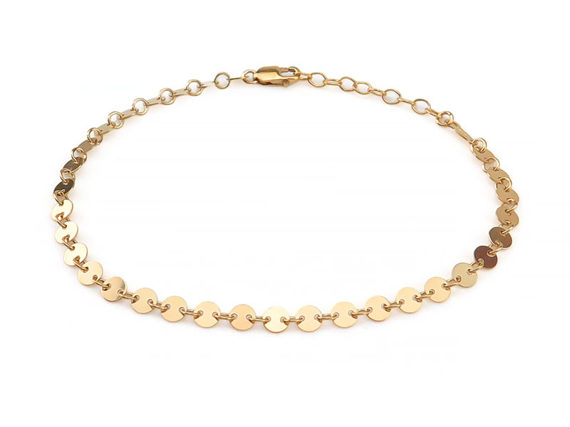 Gold Filled Round Sequin Disc Chain Bracelet ~ 6.5" + 1" Extender