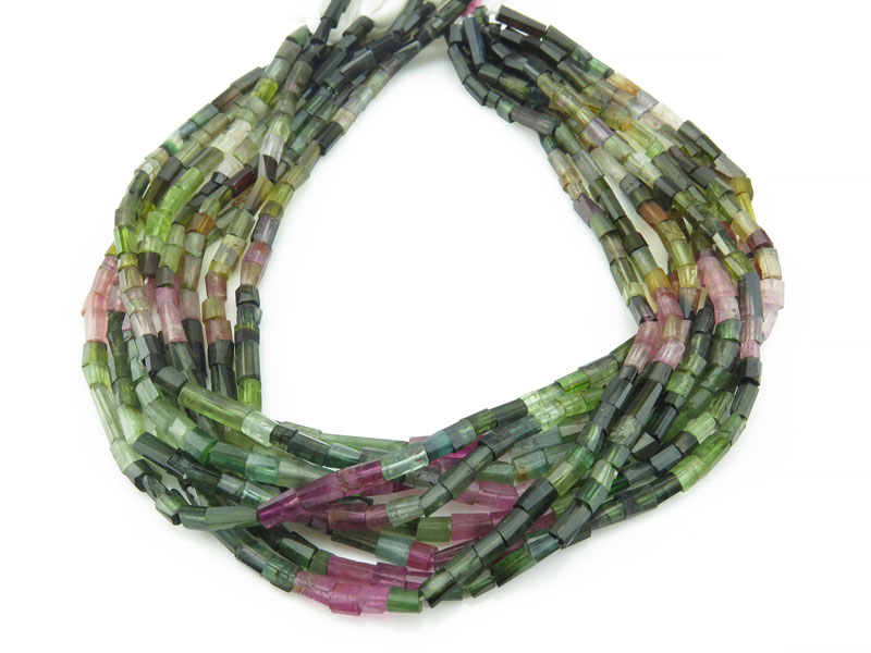 AA Multi-Tourmaline Faceted Pipe Beads 4-14mm ~ 13.5" Strand