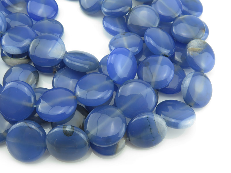 Blue Agate Geode Smooth Coin Beads 24-25mm ~ 15" Strand