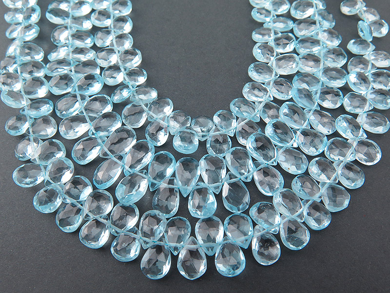 AA+ Sky Blue Topaz Faceted Pear Briolettes 8-10.5mm ~ 8" strand