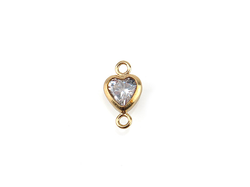 Cubic Zirconia Gold Filled Heart Connector ~ Brilliant White ~ 4mm