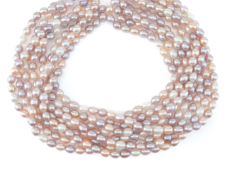 Freshwater Pearl Mixed Colour Rice Beads 7.5-8.5mm ~ 15" Strand