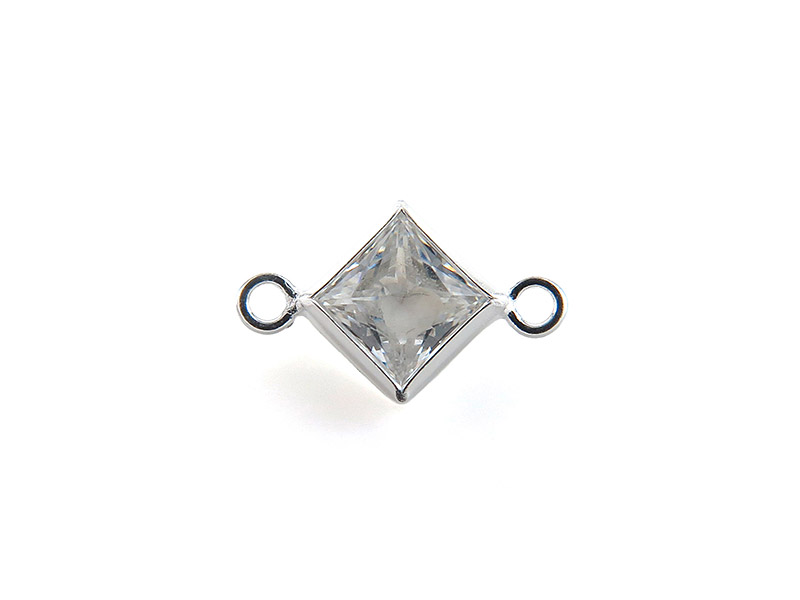 Cubic Zirconia Sterling Silver Square Connector ~ Brilliant White ~ 4mm