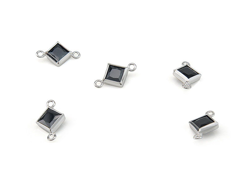 Cubic Zirconia Sterling Silver Square Connector ~ Black ~ 4mm